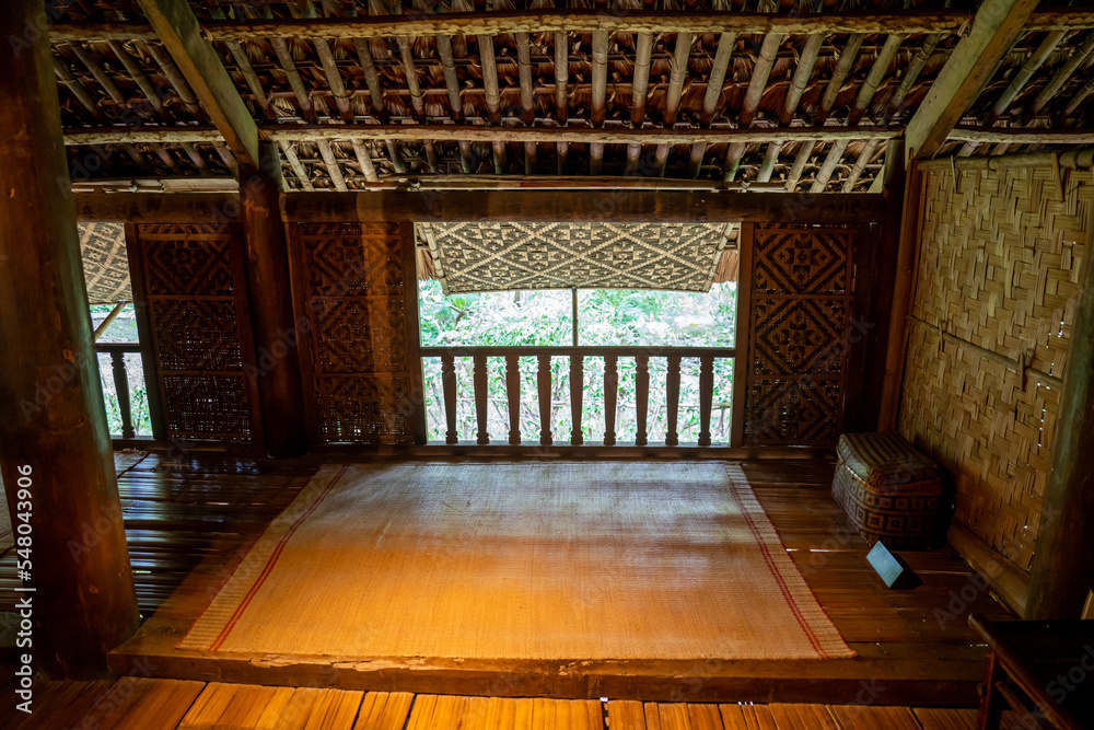 Vietnam, Hanoi, Interior of a traditional house of the ethnic Tai (Thai ...