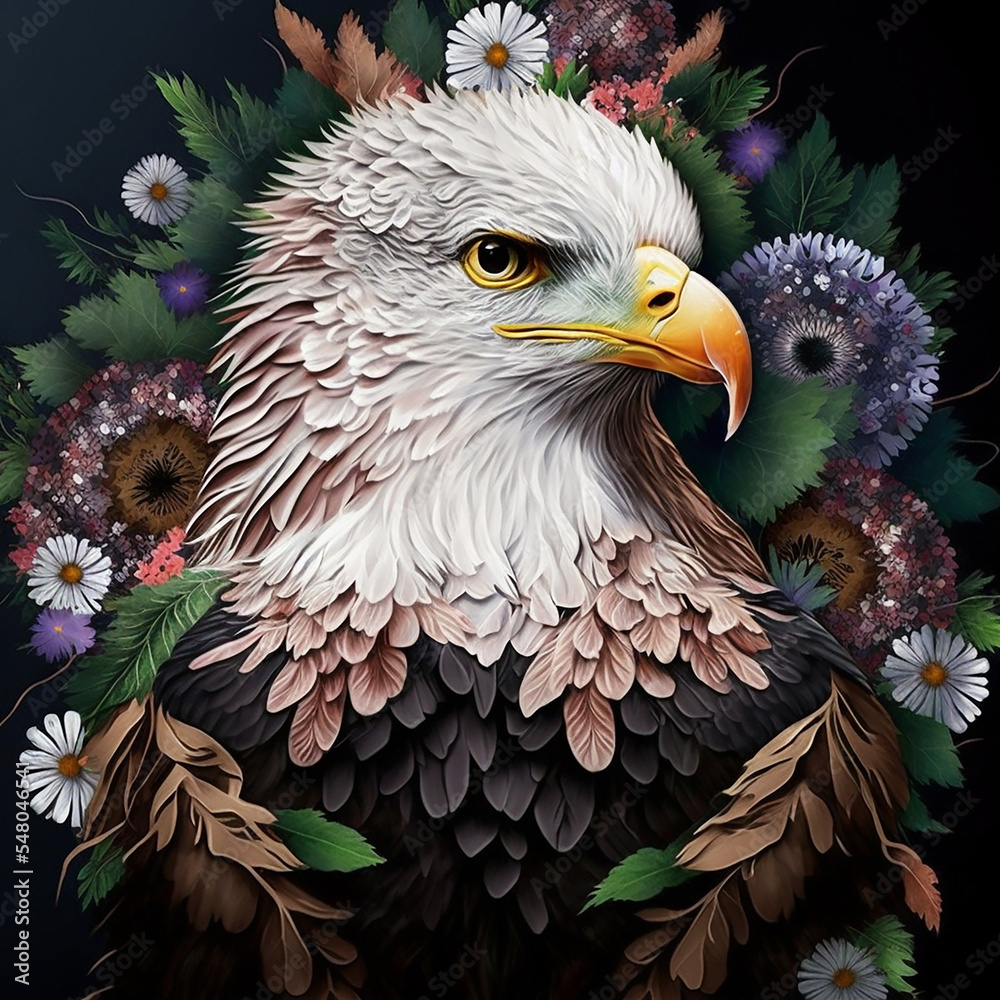 Eagle made of flowers and leaves, Realistic Boho Wild Animal, Beautiful ...