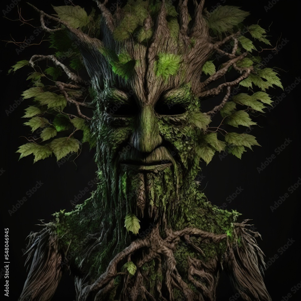 Dryad tree character design. 3d render isolated on black background ...