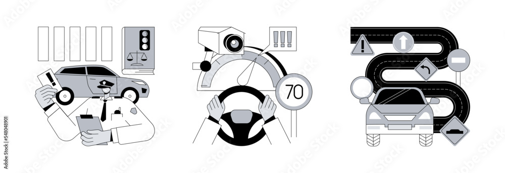 Vehicle movement regulation abstract concept vector illustration set ...