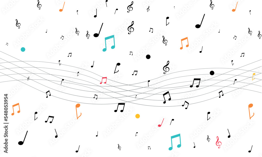 music illustration with falling notes vector, music notes illustration ...