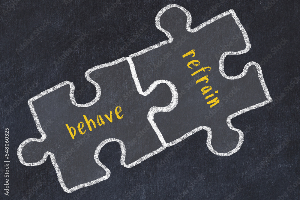 Chalk drawing of two puzzles with words behave and refrain Stock ...