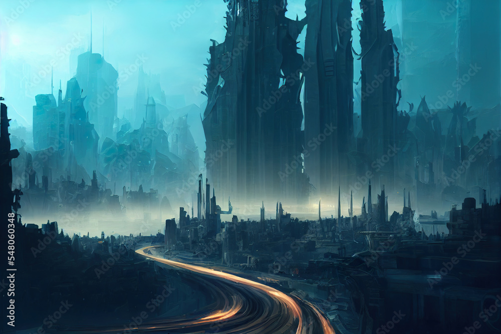 Futuristic Cyberpunk City Concept Art Illustration Stock Illustration