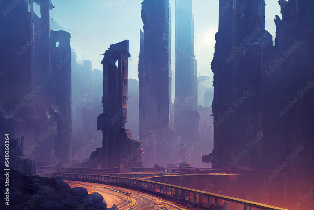 Futuristic dark city concept art illustration Stock Illustration ...