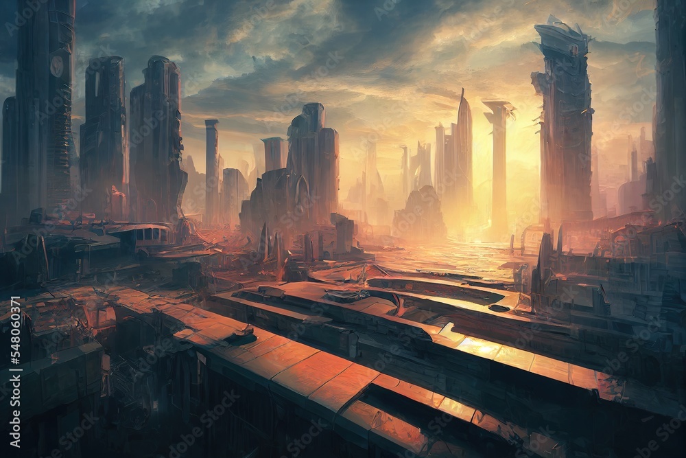 Futuristic dystopian city concept art illustration Stock Illustration ...