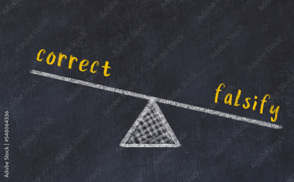 Chalk drawing of scales with words correct and falsify. Concept of ...