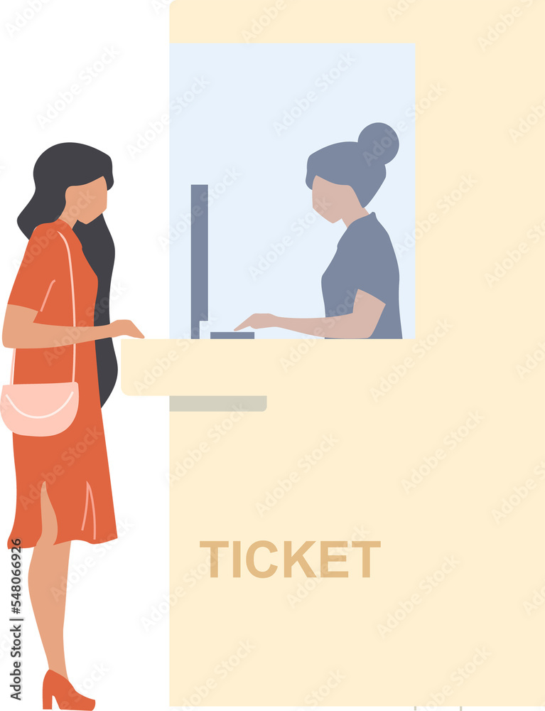 Woman purchasing ticket at box office semi flat color raster characters ...