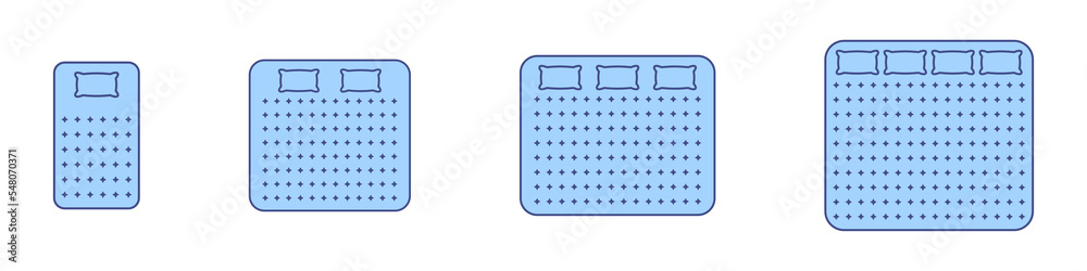 Mattress and Bed Size Dimension Color Silhouette Icon Set. Bed Length ...
