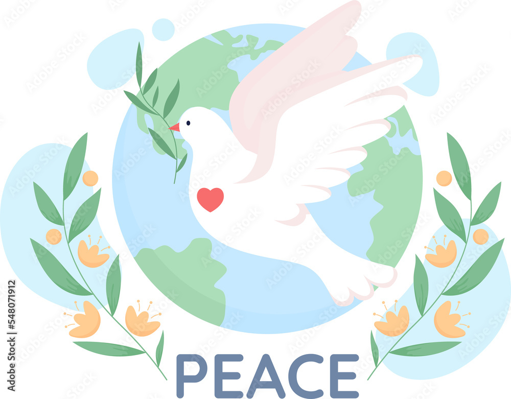 World peace dove 2D raster isolated illustration. Bird symbolising ...