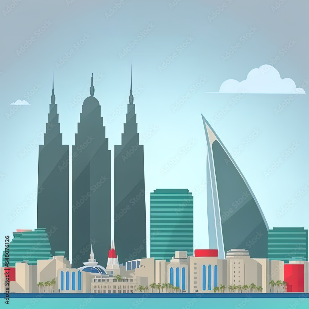Bahrain city skyline with gray buildings, blue sky and copy space. 2d ...