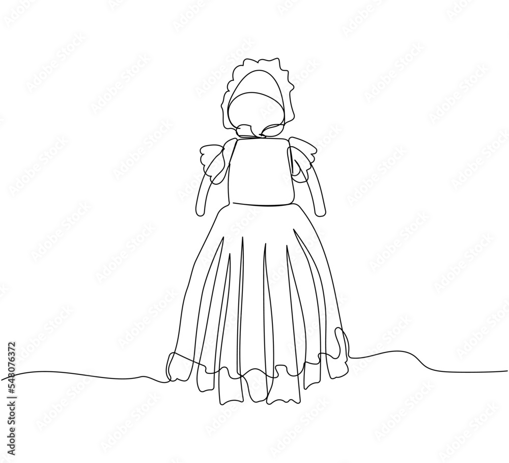 Baby dress and christening cap one line art. Continuous line drawing of ...