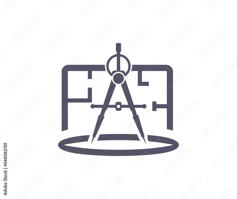 Construction project, architect drawing, compass or divider. Engineer ...