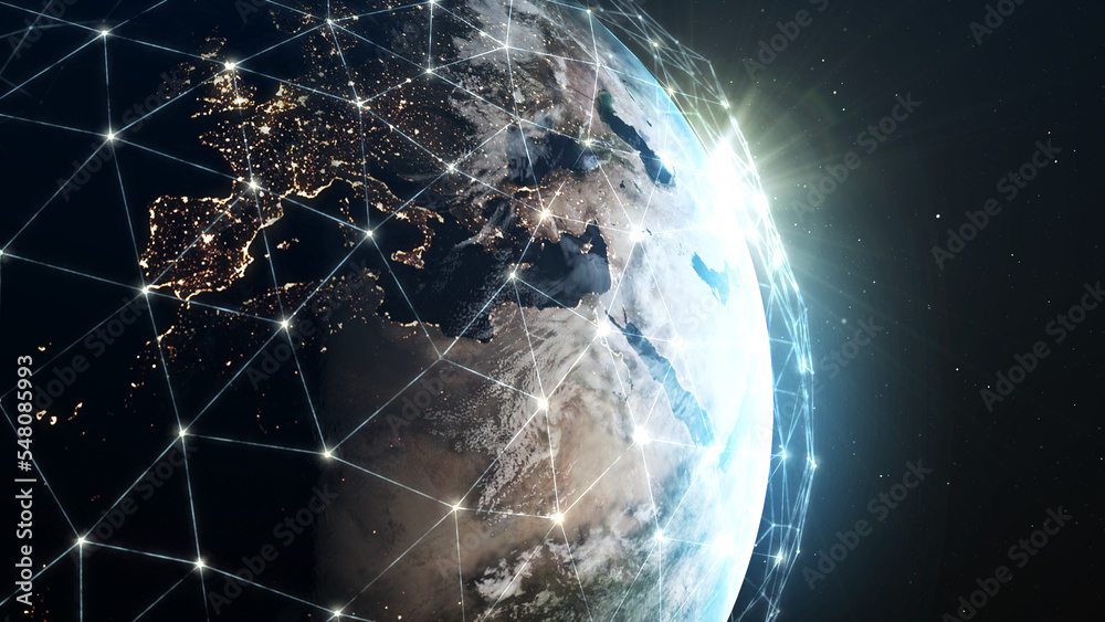 Modern digital global network around the planet earth. An animated ...