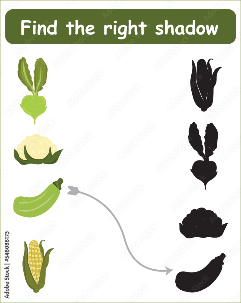 find the right shadow. Educational game for children. Find the right ...