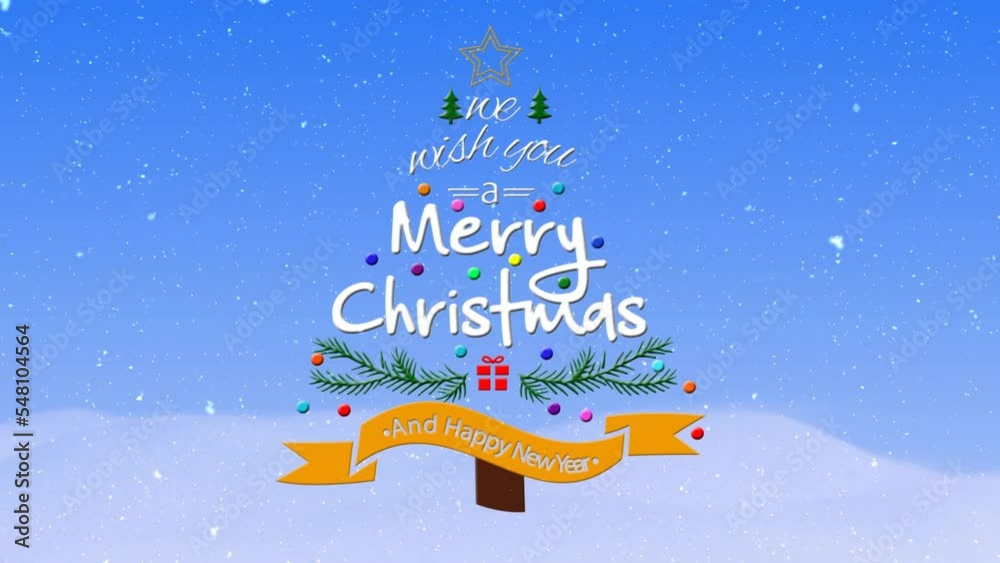 We Wish You a Merry Christmas Text Tree 4K Loop Features a blue ...