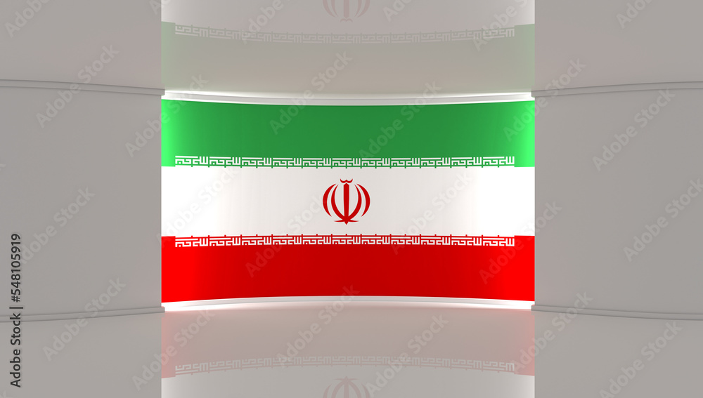 TV studio. Iran. Iranian flag studio. Iranian flag background. News ...