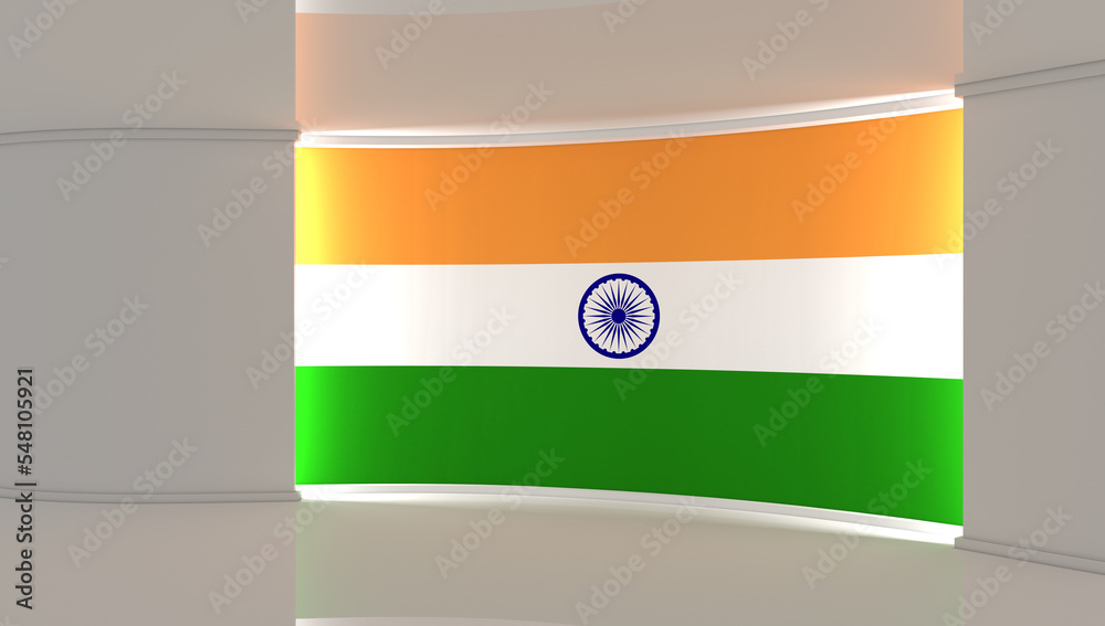 TV studio. India. Indian flag studio. Indian flag background. News ...