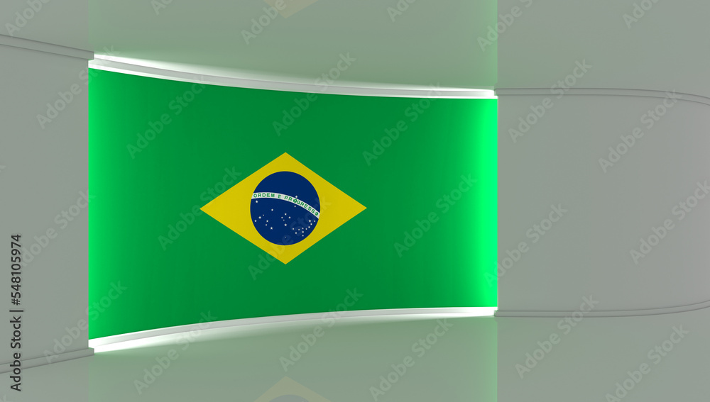 TV studio. Brazil flag studio. Brazil flag background. News studio. The ...