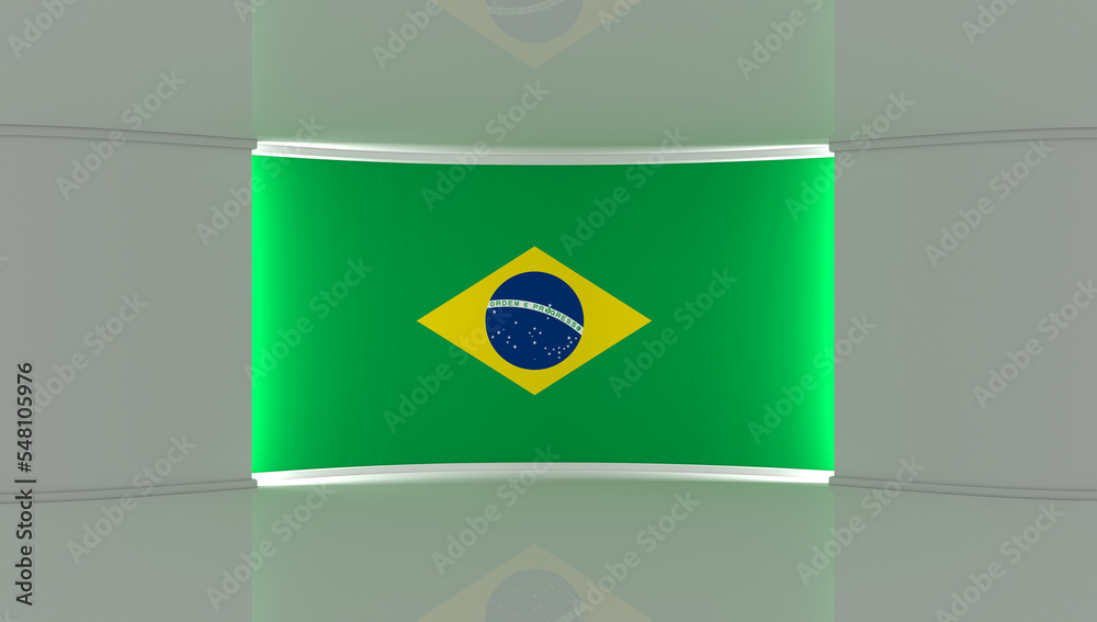 TV studio. Brazil flag studio. Brazil flag background. News studio. The ...