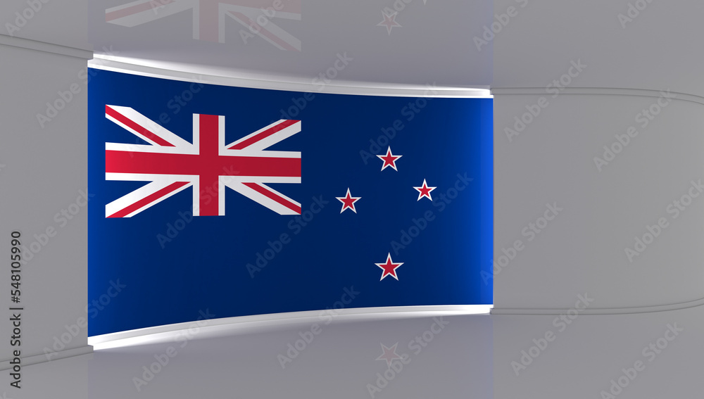 TV studio. New zealand flag studio. New zealand flag background. News ...