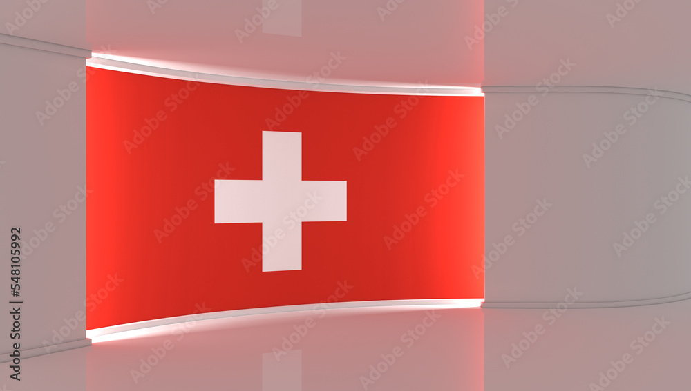 TV studio. Switzerland. Swiss flag flag studio. Swiss flag background ...