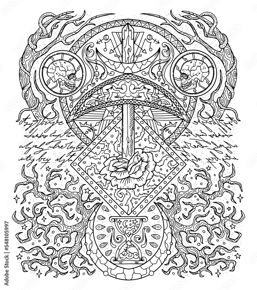 Mystic vector illustration with spiritual handwritten letters, occult ...