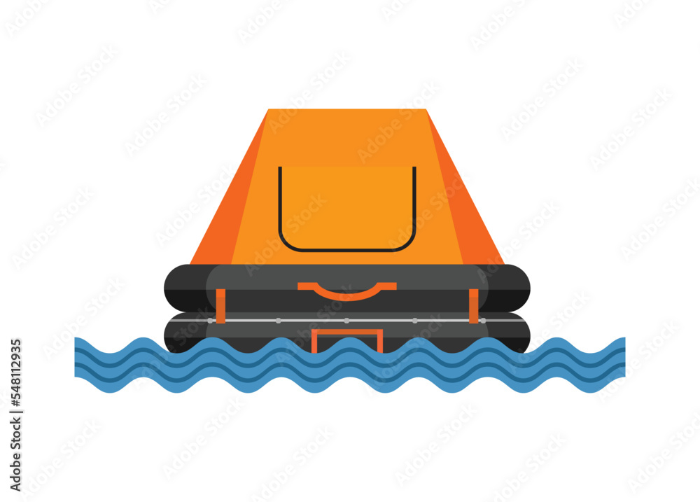 Life raft floating on the water. Simple flat illustration Stock Vector ...