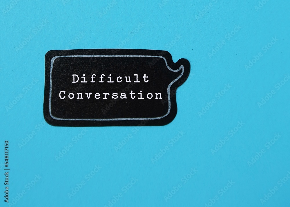 Speech sticker on blue copy space background with text DIFFICULT ...