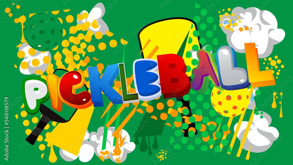 Pickleball. Word written with Children's font in cartoon style. Stock ...