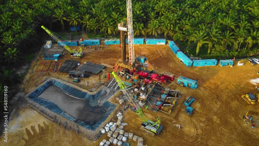 Cinematic 4K Drone Footage of Onshore Drilling Rig equipment structure ...