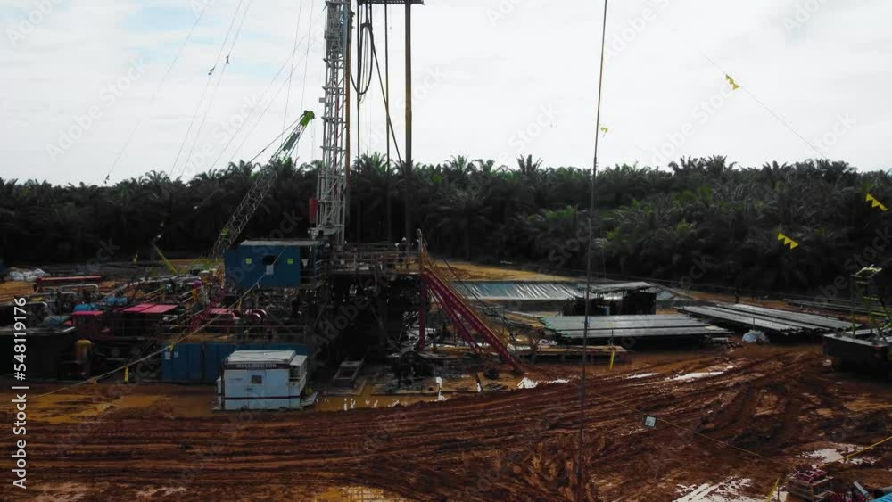 Cinematic 4K Drone Footage of Onshore Drilling Rig equipment structure ...