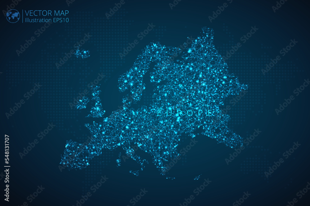 Map of Europe Continent modern design with abstract digital technology ...