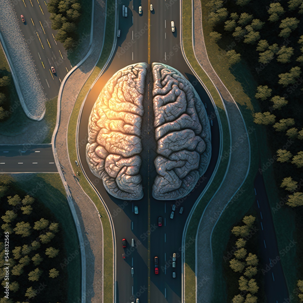 Brain Synthesis Road. Illustration about the brain. Made by AI. Stock ...
