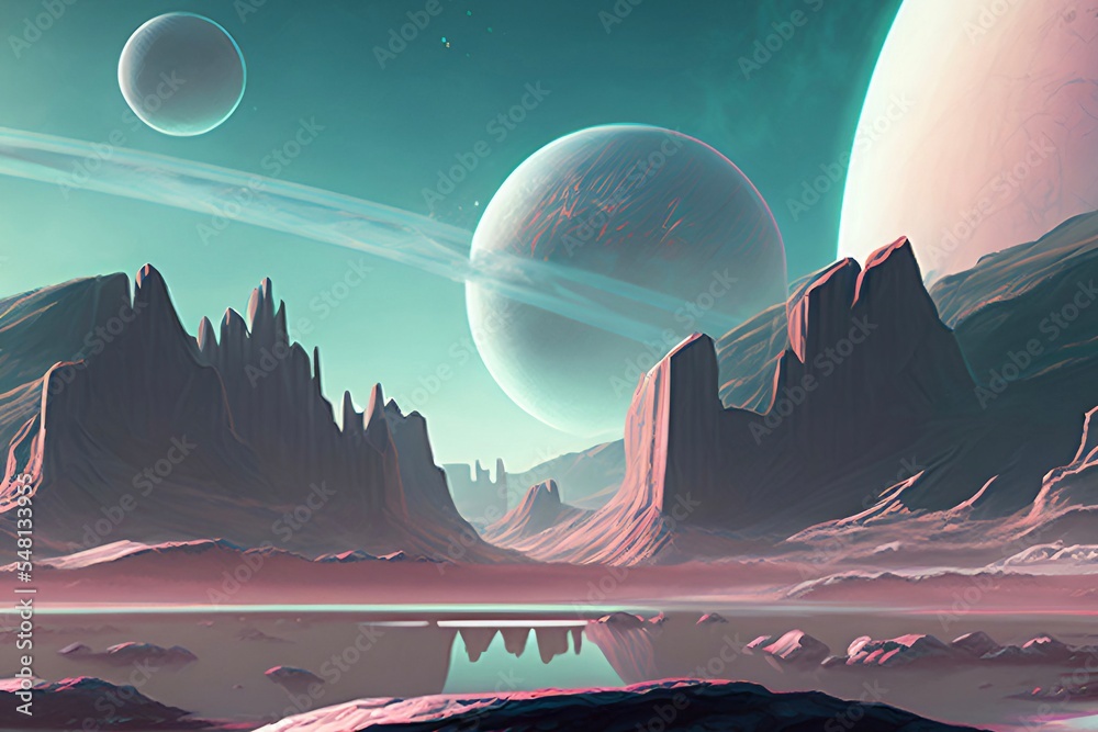 Twilight over a Pastel Pond on an Alien Planet. [Digital Art Painting ...