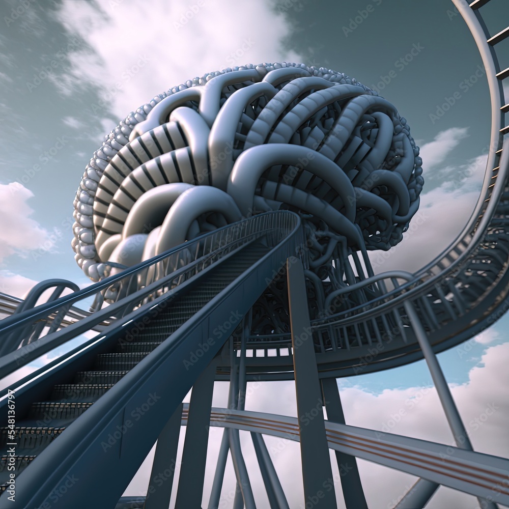 The brain synthesizes the track of the roller coaster. Illustration ...