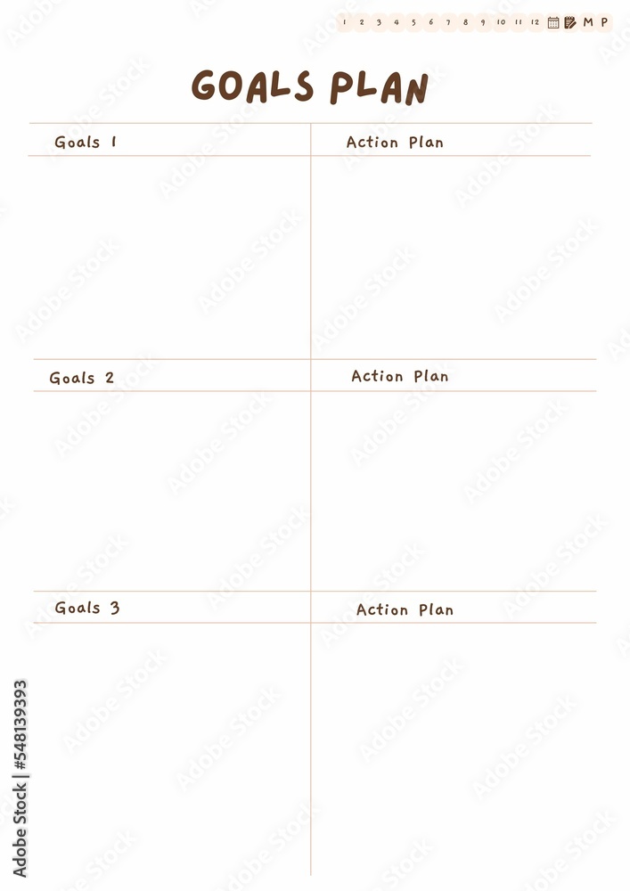 goal setting A4 Digital planner sheet 2023 undated planner monthly ...