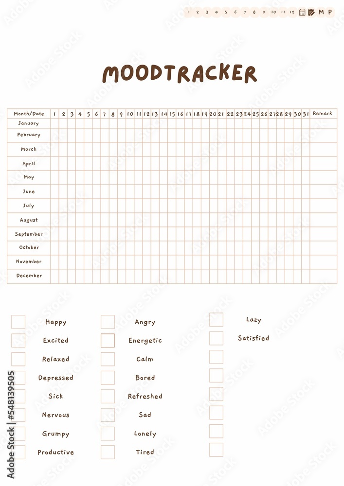 mood tracker A4 Digital planner sheet 2023 undated planner monthly ...