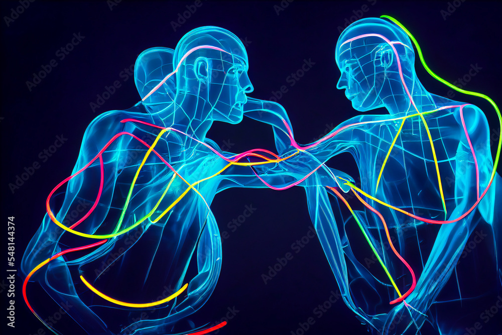 Digital silhouette of people connected to each other in a global world ...