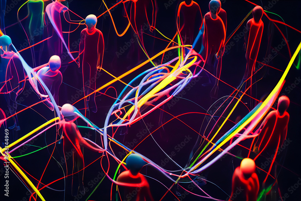 There is a digital silhouette of people connected to each other in a ...