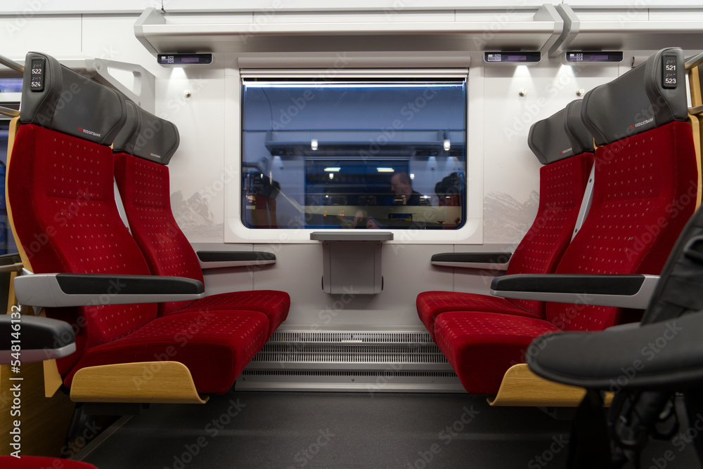 Inside of SOB RABe 526 Traverso train of Swiss South East Railway (SOB ...