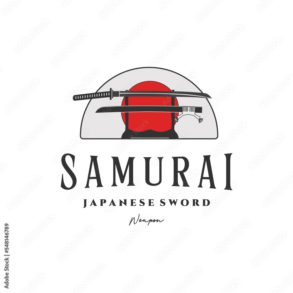 samurai sword vintage logo vector minimalist illustration design ...