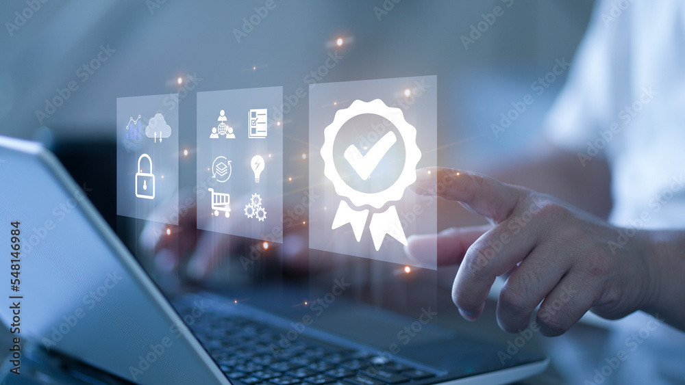 Concept of iso, guarantee, quality, control, standard, certification ...