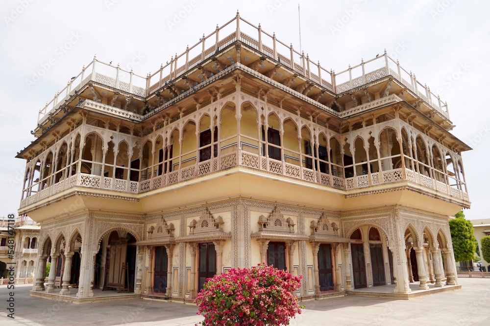 Mubarak Mahal at the complex of city palace in Jaipur, India. Facade ...