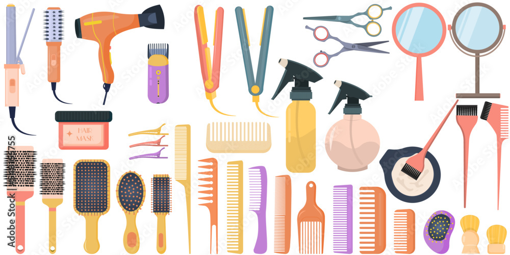 Vector image of a set of professional hairdressing tools. The concept ...