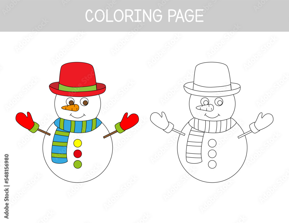 Color cute snowman worksheet for preschool kids. Coloring page for ...