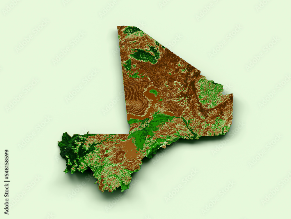 Mali Topographic Map 3d realistic map Color 3d illustration ilustração ...