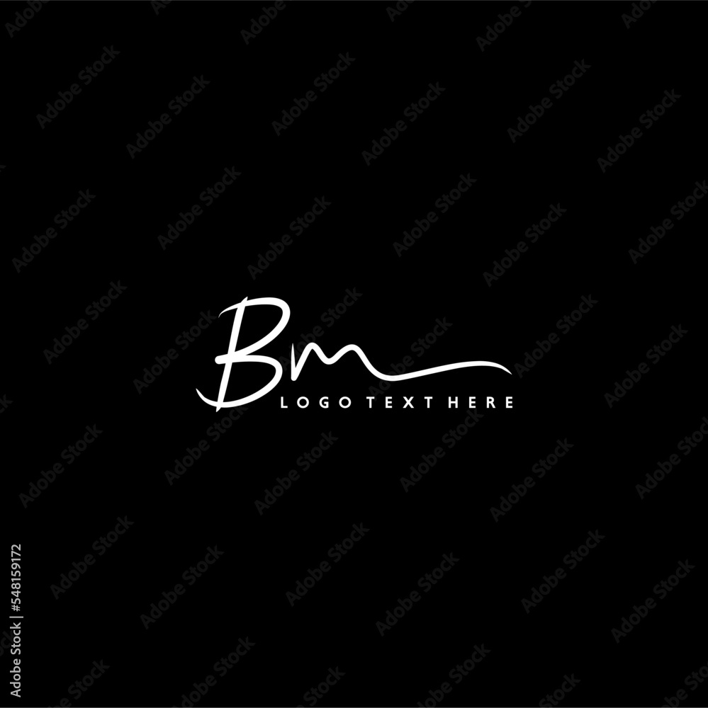 Hand Written style BM letter design, BM logo, BM initials with black ...