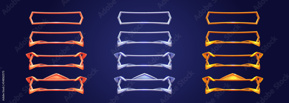 Empty game banner frames. Bronze, silver and gold borders in vintage ...