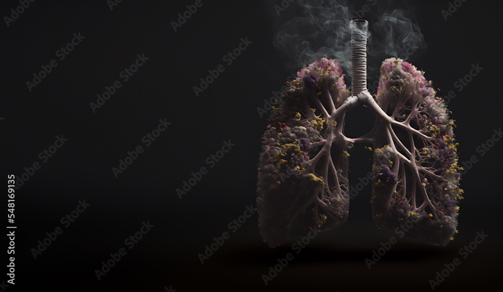 Pollution and lung disease concept, heavy polluted air impact on lungs ...