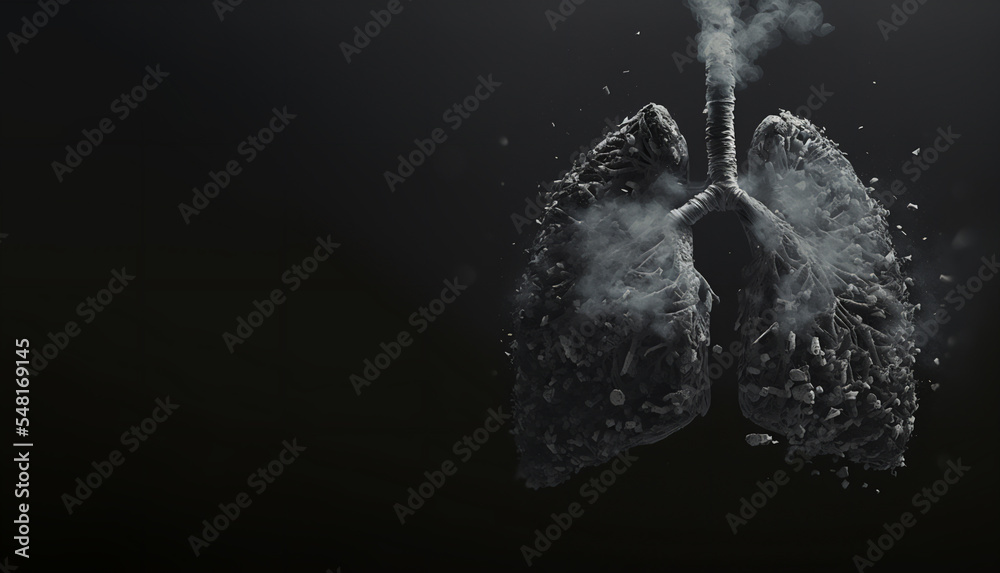 Pollution and lung disease concept, heavy polluted air impact on lungs ...